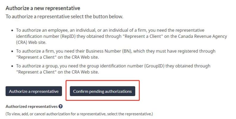 How to authorize a CRA representative online? | Taxonic Corporation